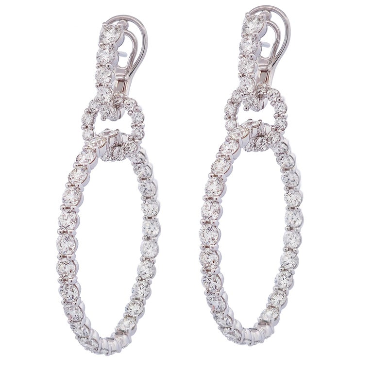 Diamond 18 Karat White Gold Drop Circle Earrings For Sale at 1stDibs