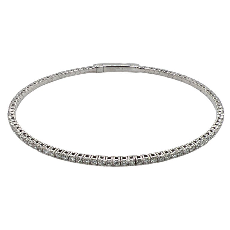 Diamond 18 Karat White Gold Flexible Stackable Modern Bangle Bracelet ...