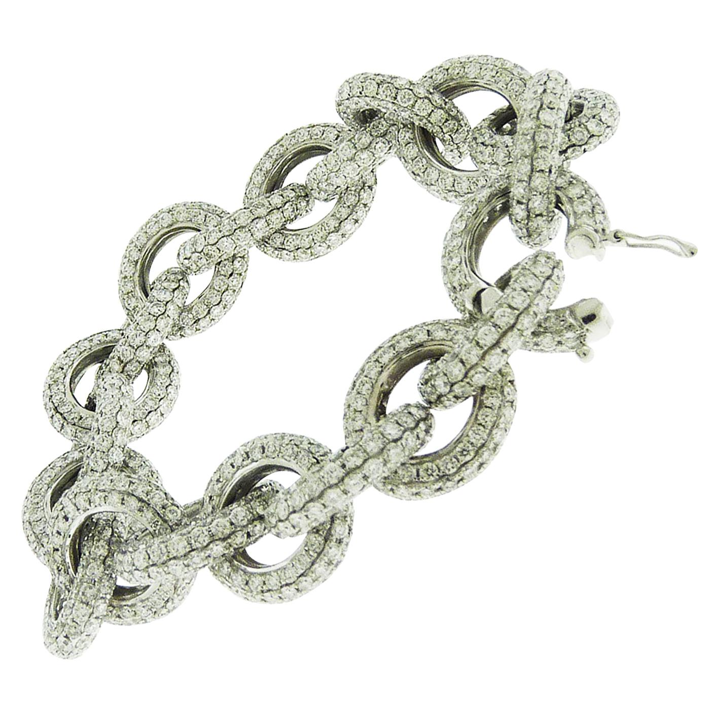 18 Karat White Gold Diamond and Pink Diamond Three-Row Link Bracelet ...