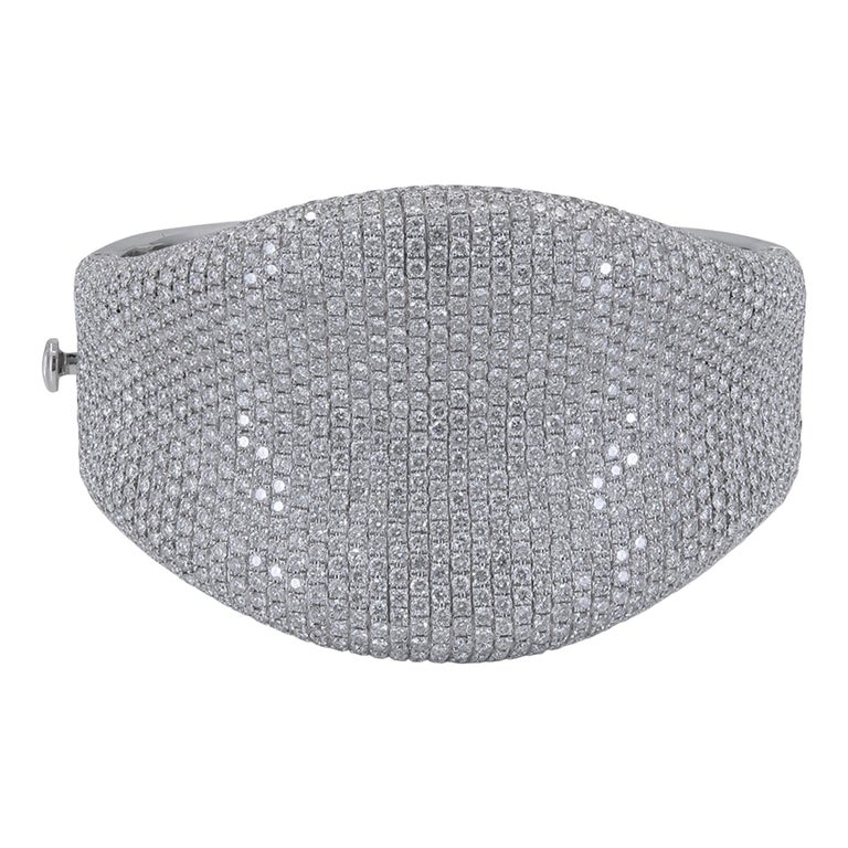 Diamond 18 Karat White Gold Wide Bangle For Sale at 1stDibs
