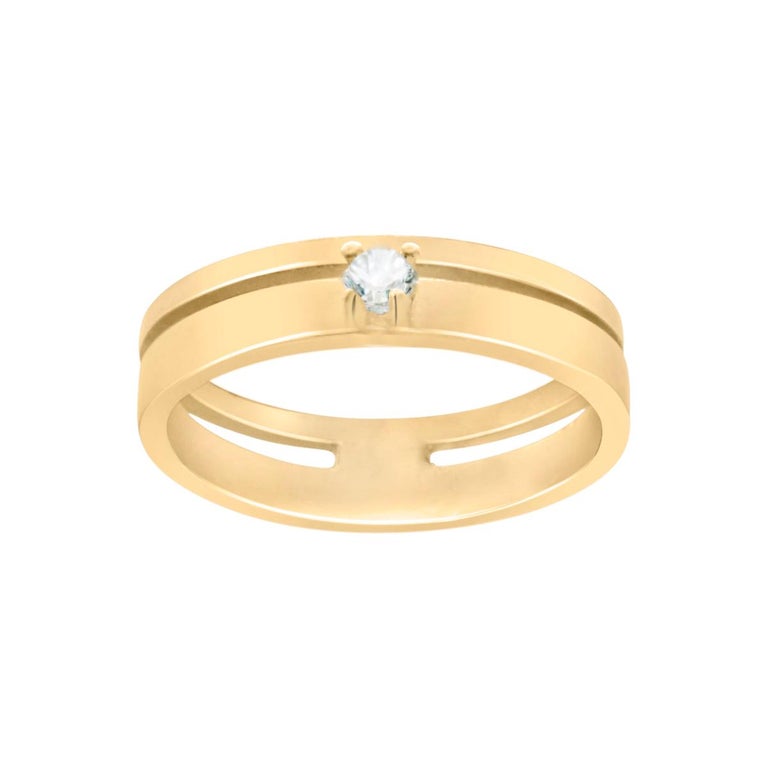 Diamond 18 Karat Yellow Gold Double Line Ring For Sale at 1stDibs