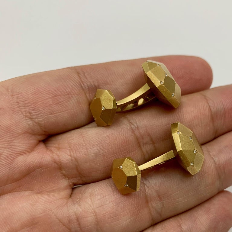 Diamond 18 Karat Yellow Gold Geometry Cufflinks For Sale at 1stDibs