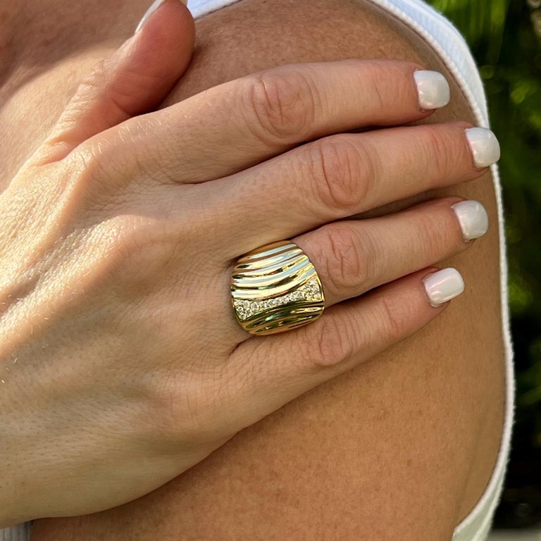 Diamond 18 Karat Yellow Gold Ribbed Tapered Cigar Band Ring Estate ...