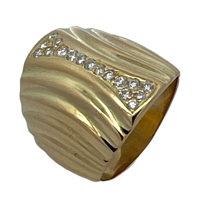 Diamond 18 Karat Yellow Gold Ribbed Tapered Cigar Band Ring Estate ...