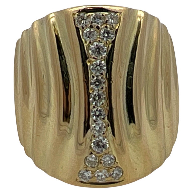 Diamond 18 Karat Yellow Gold Ribbed Tapered Cigar Band Ring Estate ...