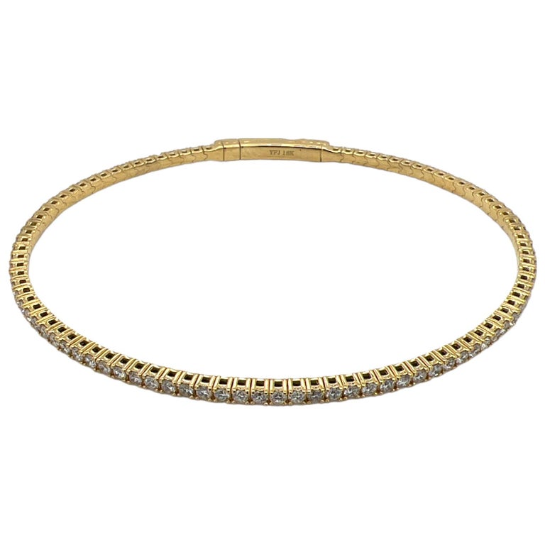 Diamond 18 Karat Yellow Gold Stackable Thin Bangle Bracelet Flexible ...