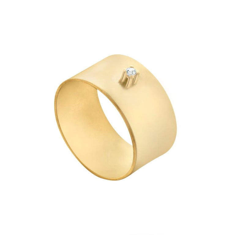 Diamond 18 Karat Yellow Gold Wide Ring, US7.5 For Sale at 1stDibs