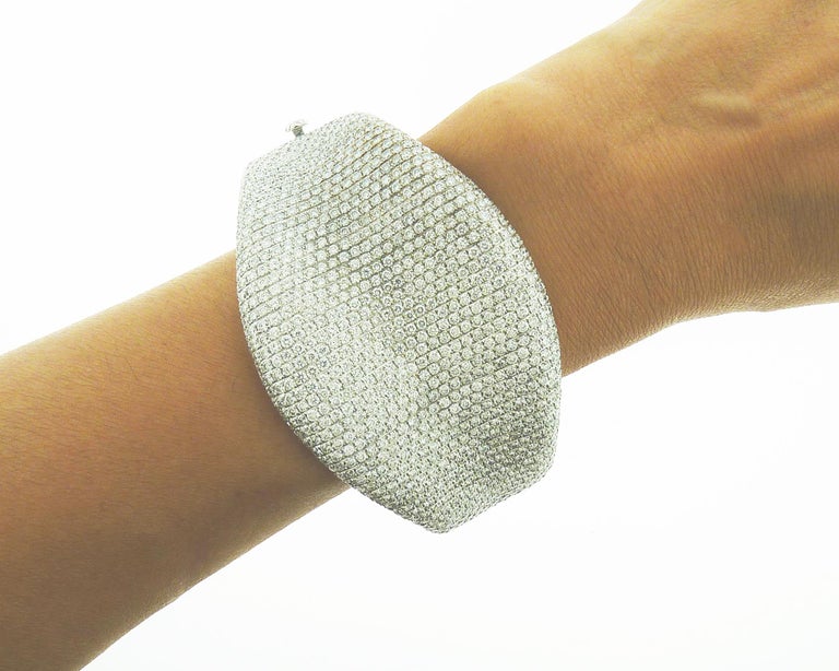 Diamond 18 Karat White Gold Wide Bangle For Sale at 1stDibs