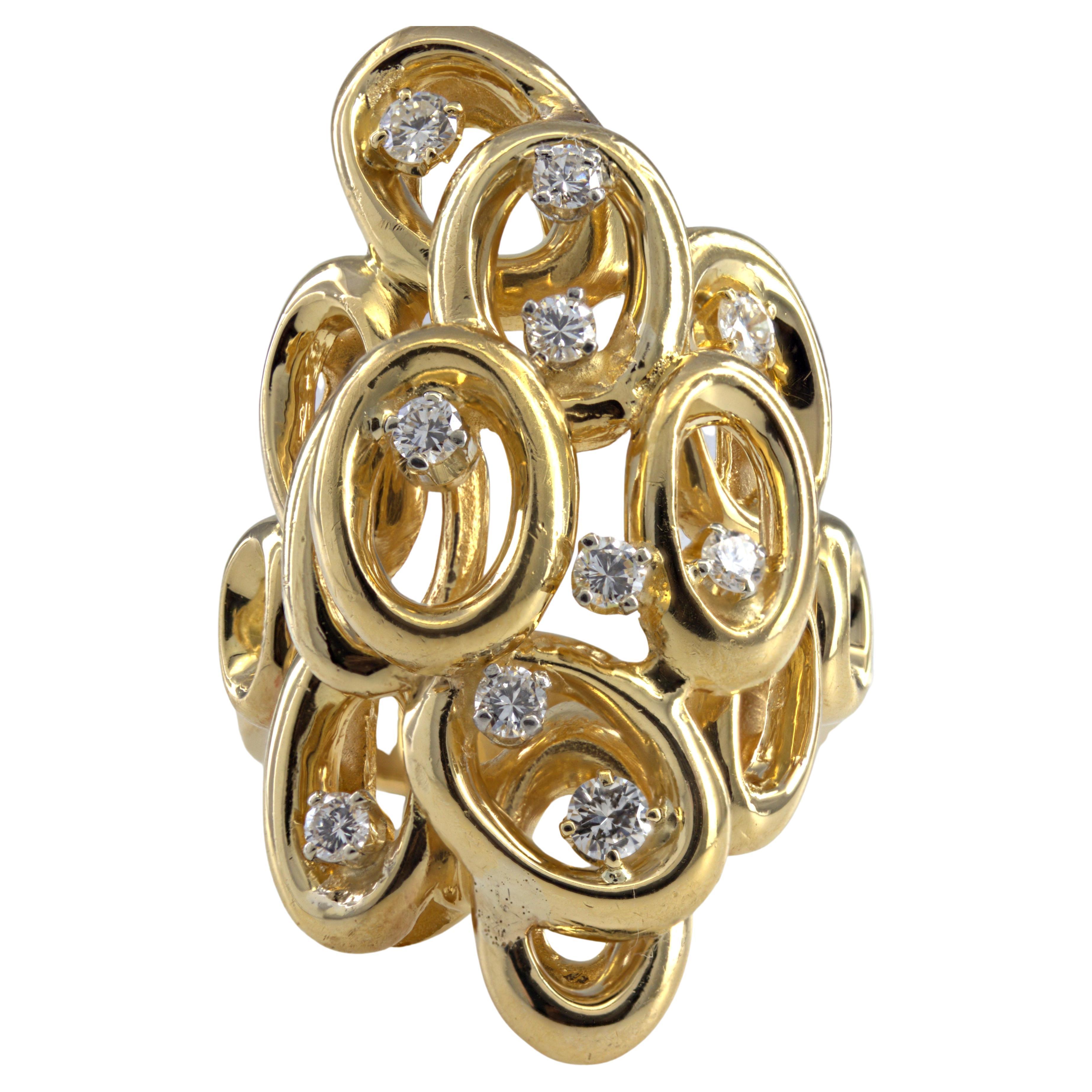Diamond 18K Yellow Gold Knot Ring For Sale at 1stDibs