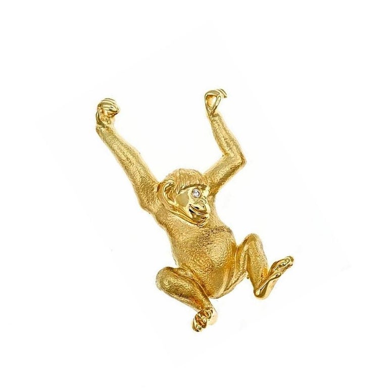 Diamond 18k Yellow Gold SWINGING MONKEY Brooch by John Landrum Bryant ...