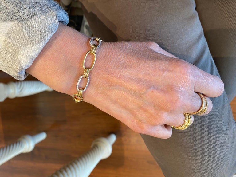 Diamond 18 Karat Two Tone Link Bracelet For Sale at 1stDibs
