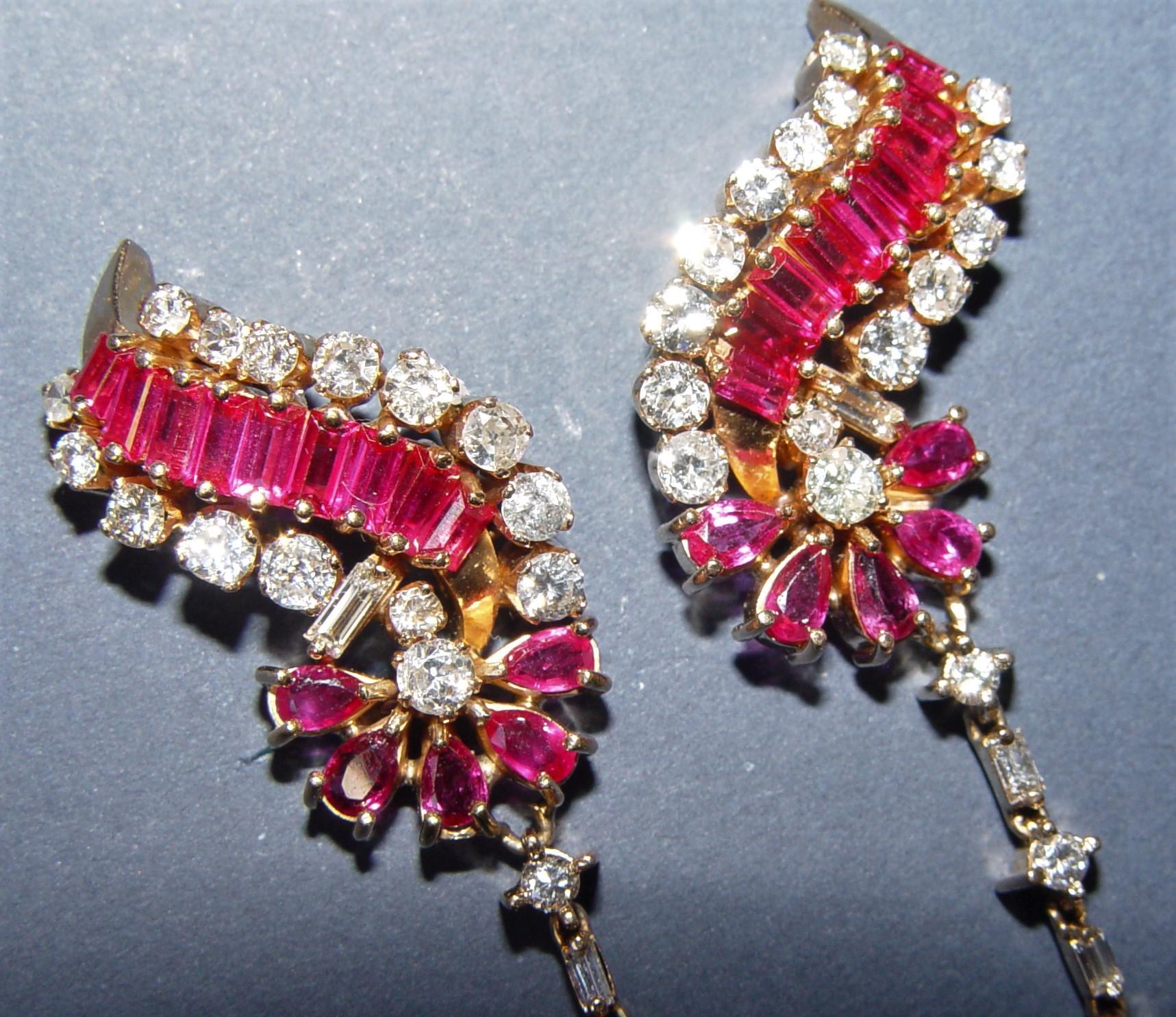 Diamond 2.00CT(Est.) and Ruby 3.50CT(Est.) Chandelier Earrings 70MM 18K ...