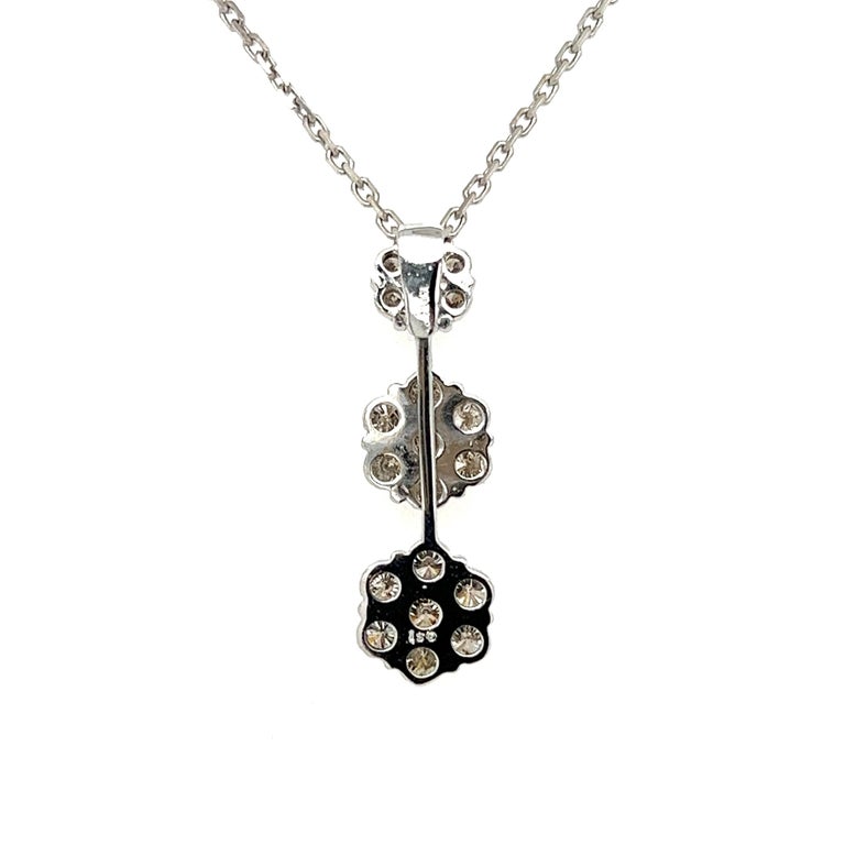 Diamond 3 Cluster Gold Drop Pendant Necklace For Sale at 1stDibs