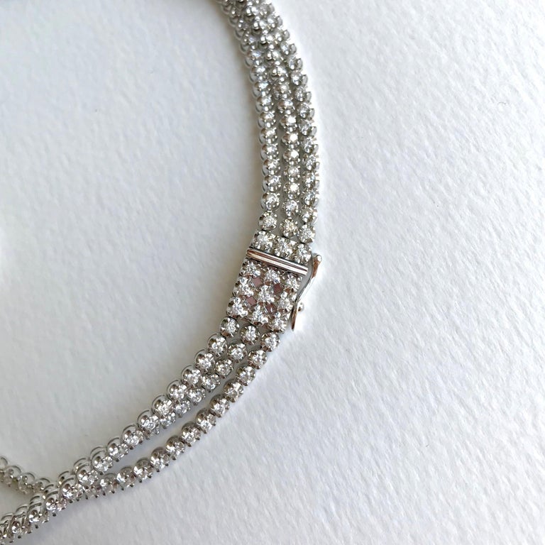 Diamond 3-Row Necklace in 18 Carat White Gold and 30 Carat Diamonds For ...