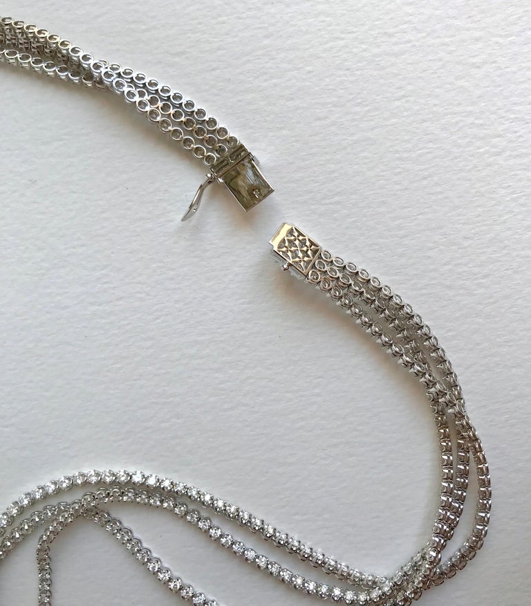 Diamond 3-Row Necklace in 18 Carat White Gold and 30 Carat Diamonds For ...