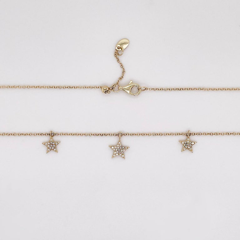 Diamond 5 Star Necklace Bolo Chain 14K Yellow Gold Five Pave Diamond ...