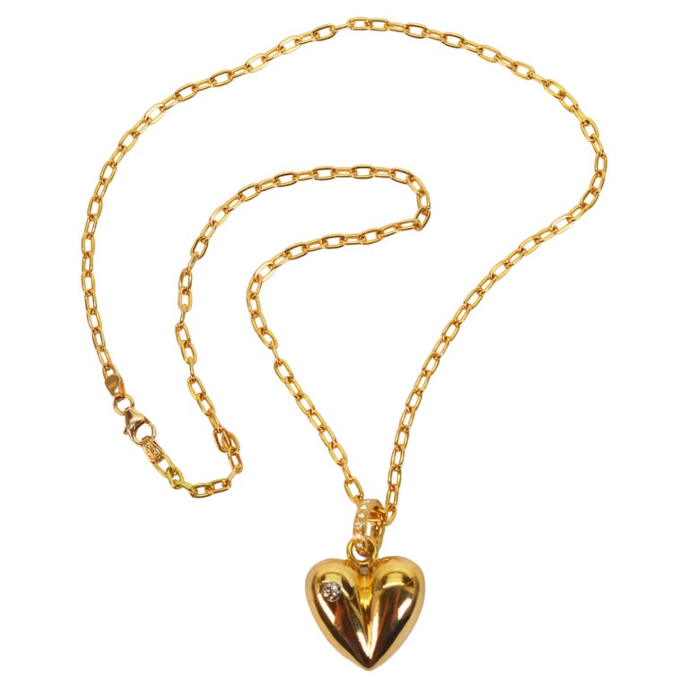 Diamond Accented 18 Karat Yellow Gold Heart Pendant Necklace For Sale ...