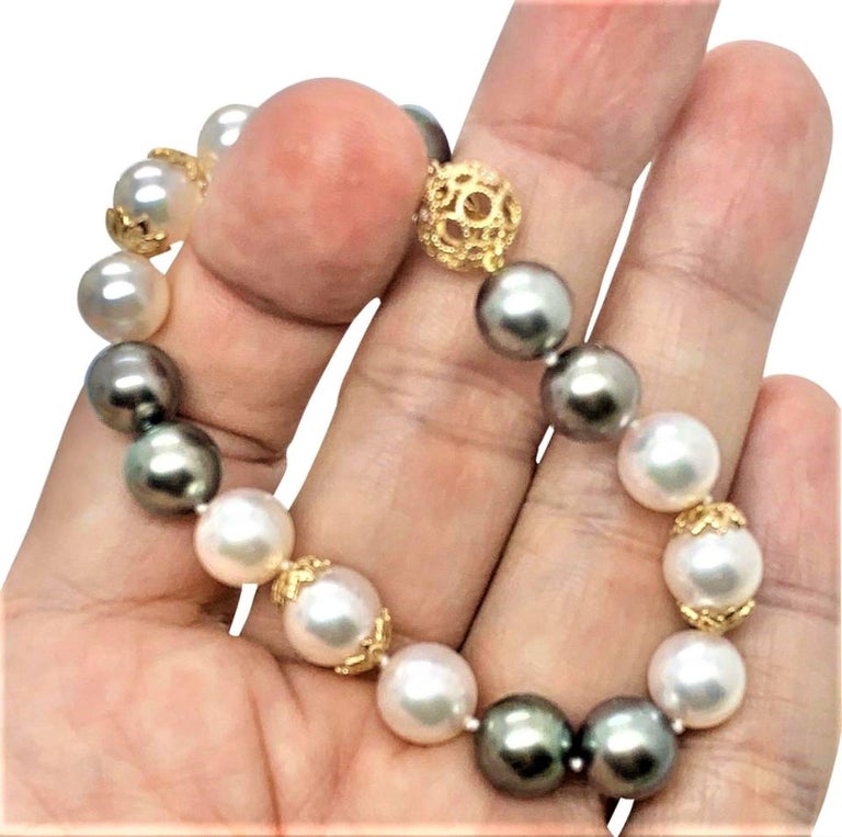 Diamond Akoya Tahitian Pearl Bracelet 14k Gold Certified For Sale at ...