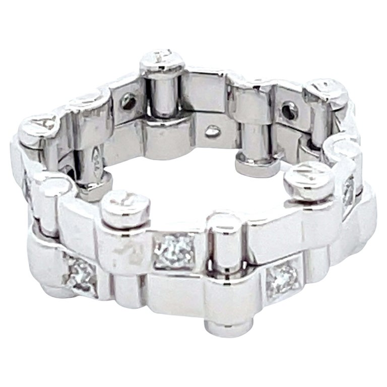 Diamond Alternating Riveted Wedding Band Ring in 18k White Gold For ...