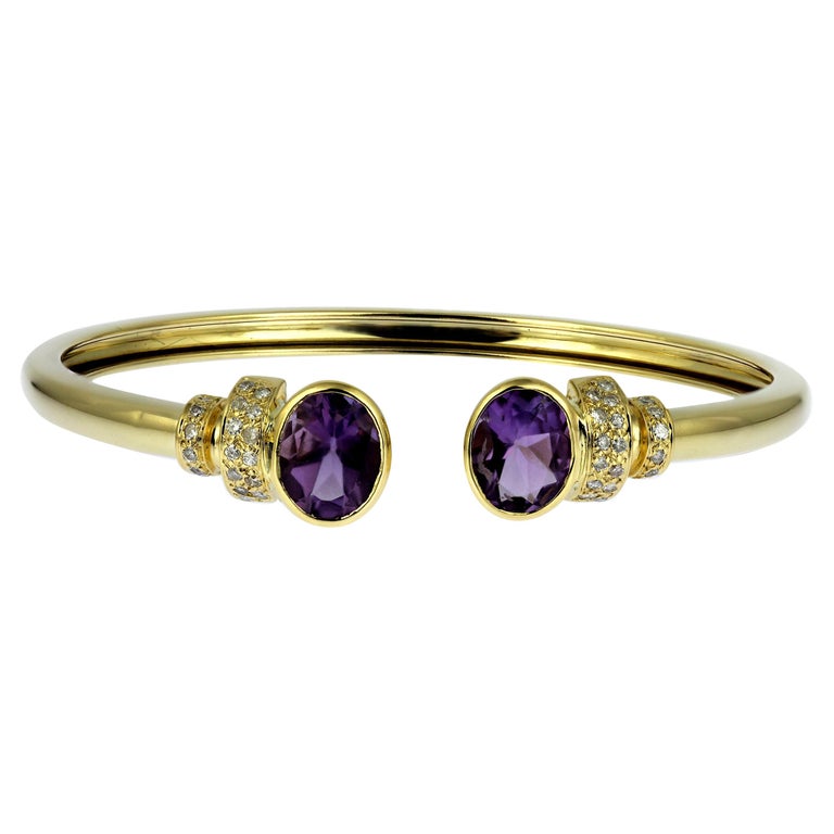 Diamond and Amethyst Bangle in 18-K Yellow Gold, twist open For Sale at ...