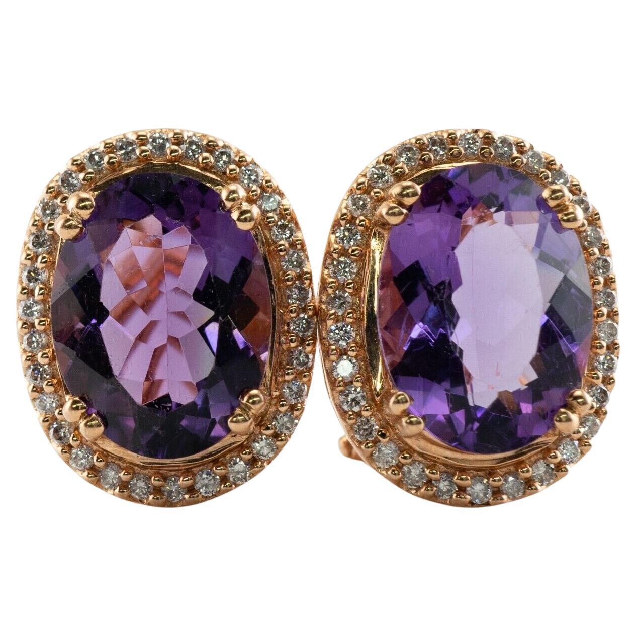 Natural Diamond Amethyst Earrings 18K Yellow Gold Omega Locks For Sale ...