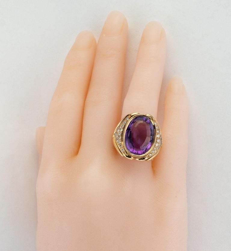Diamond Amethyst Ring 14K Gold Cocktail Vintage For Sale at 1stDibs