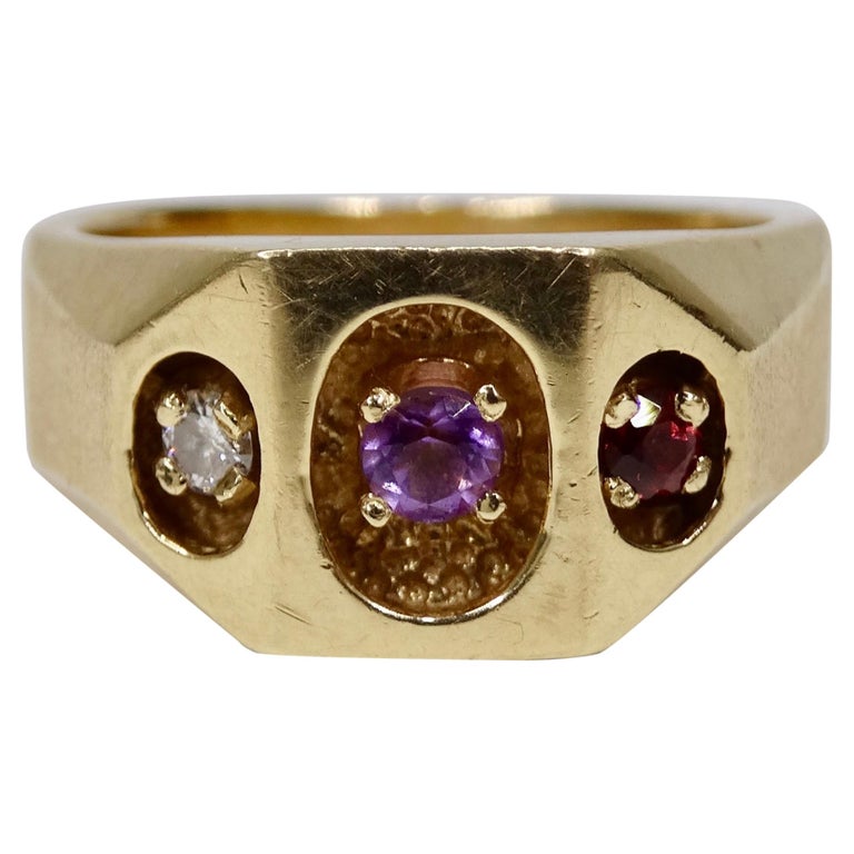Diamond, Amethyst and Ruby 14k Gold Ring For Sale at 1stDibs