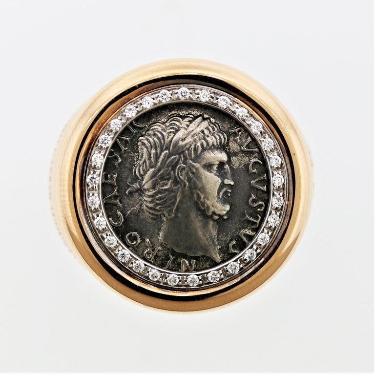 Diamond Ancient Roman Caesar Coin Gold Ring, circa 54 AD at 1stDibs