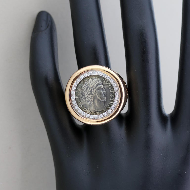 Diamond Ancient Roman Caesar Coin Gold Ring, circa 54 AD at 1stDibs
