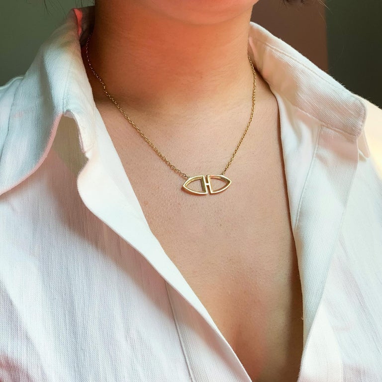 Diamond and 14 Karat Gold Open Shield Chain Necklace For Sale at 1stDibs