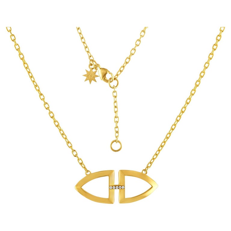 Diamond and 14 Karat Gold Open Shield Chain Necklace For Sale at 1stDibs