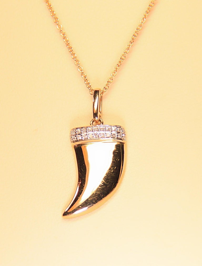 Diamond and 14 Karat Tooth Horn Design Pendant For Sale at 1stDibs