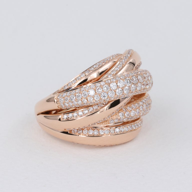 Diamond and 18 Karat Rose Gold Crossover Band For Sale at 1stDibs