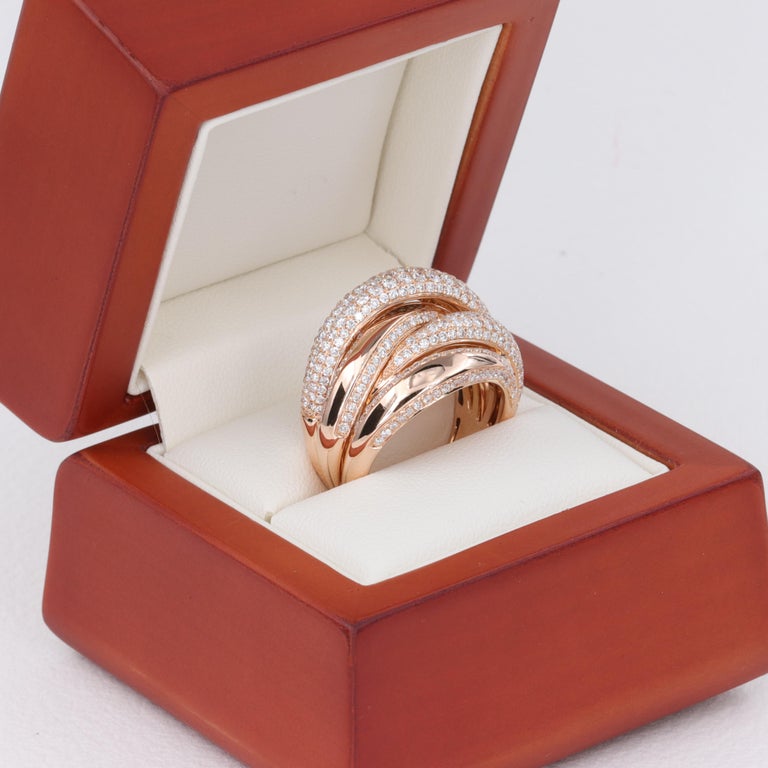 Diamond and 18 Karat Rose Gold Crossover Band For Sale at 1stDibs