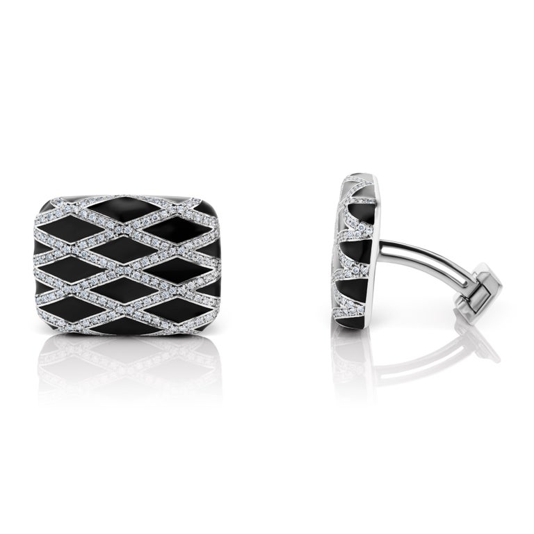 Diamond and Black Enamel Cufflink For Sale at 1stDibs