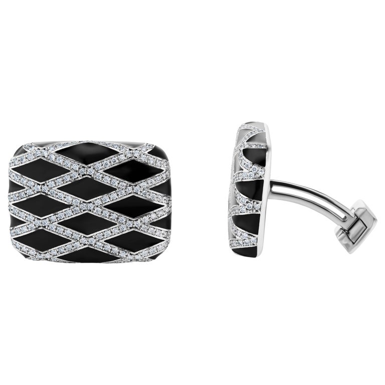 Diamond and Black Enamel Cufflink For Sale at 1stDibs