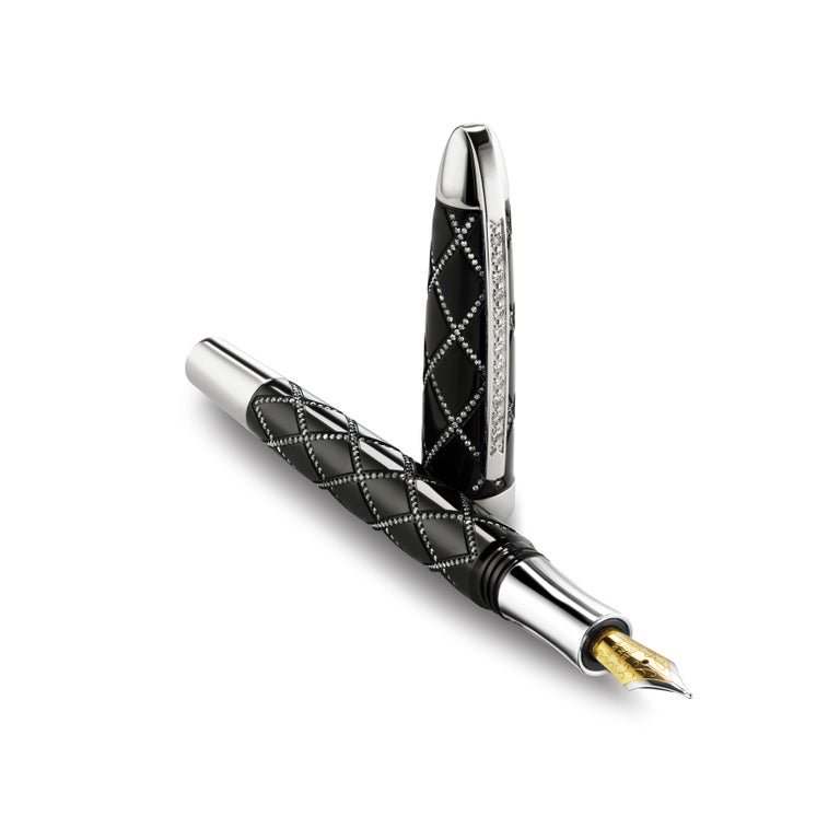 Diamond and Black Lacquer Fountain Pen For Sale at 1stDibs