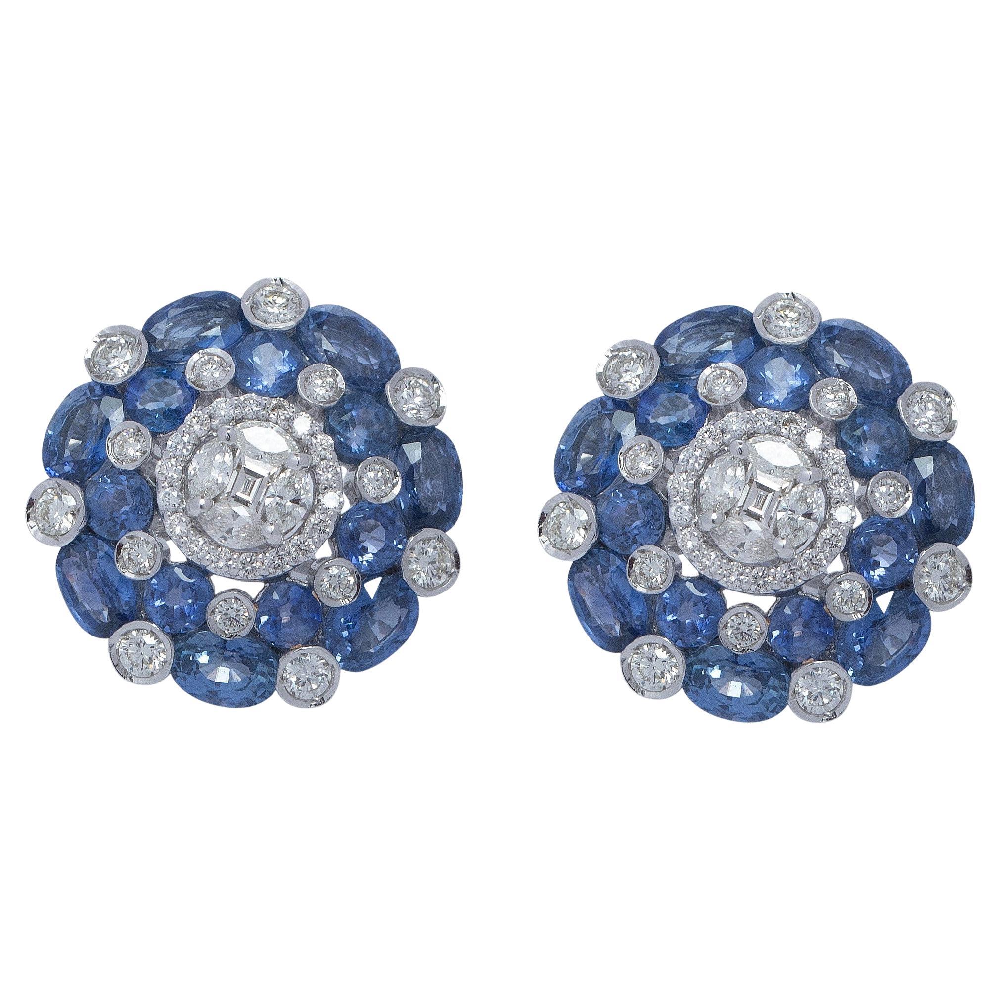 Harry Winston Blue Sapphire and Diamond Cluster Earring at 1stDibs
