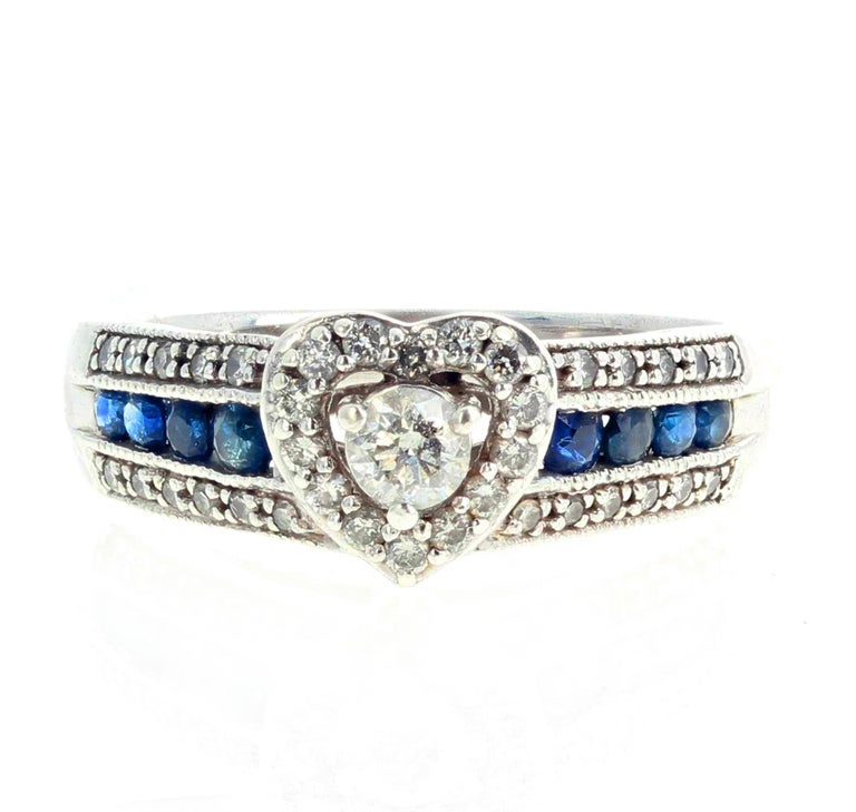 AJD Delicate Eye-Catching Diamond and Blue Sapphire Platinaire Ring at ...