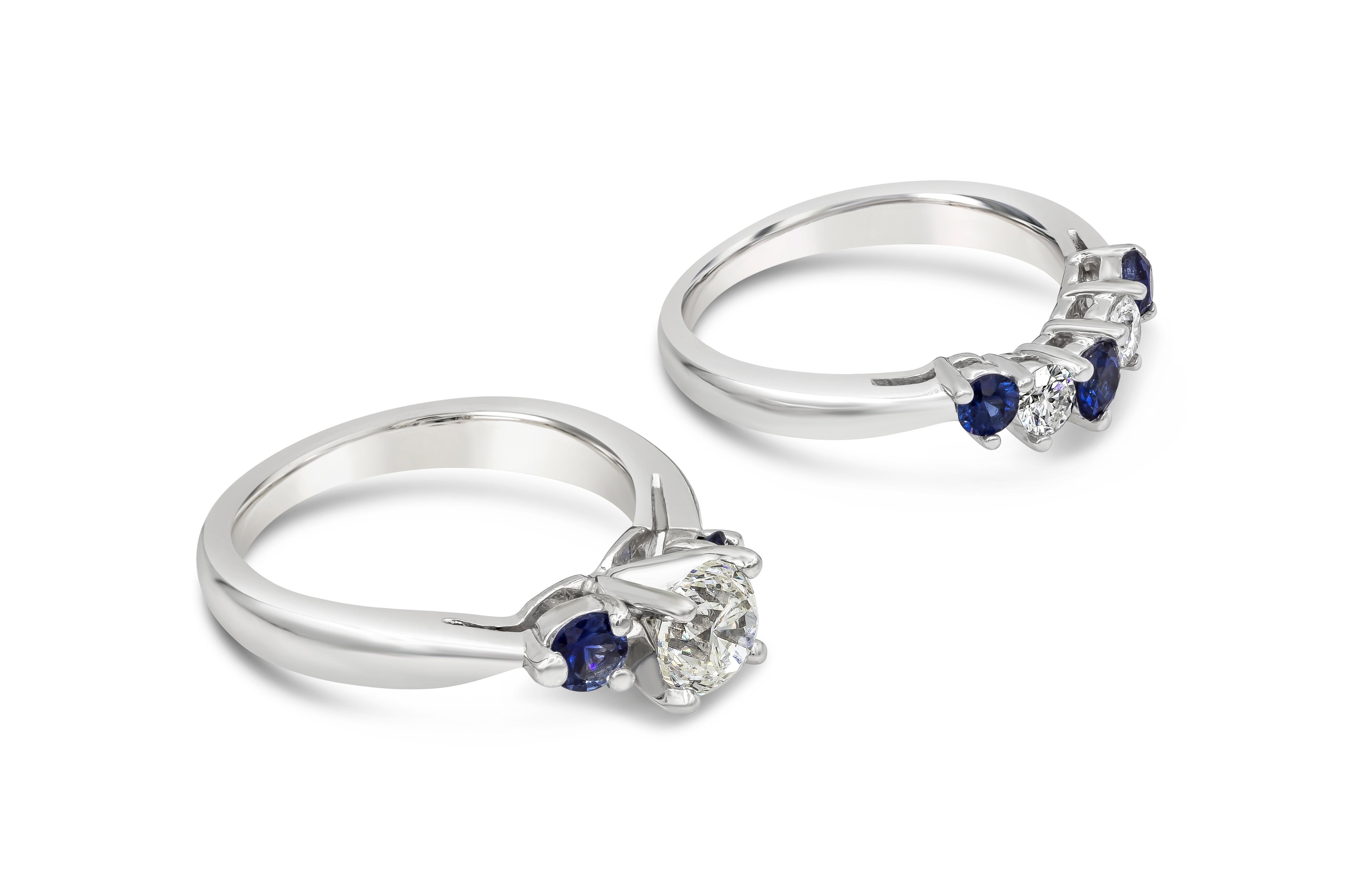 1.89 Carats Total Diamond and Blue Sapphire Wedding Band and Engagement ...
