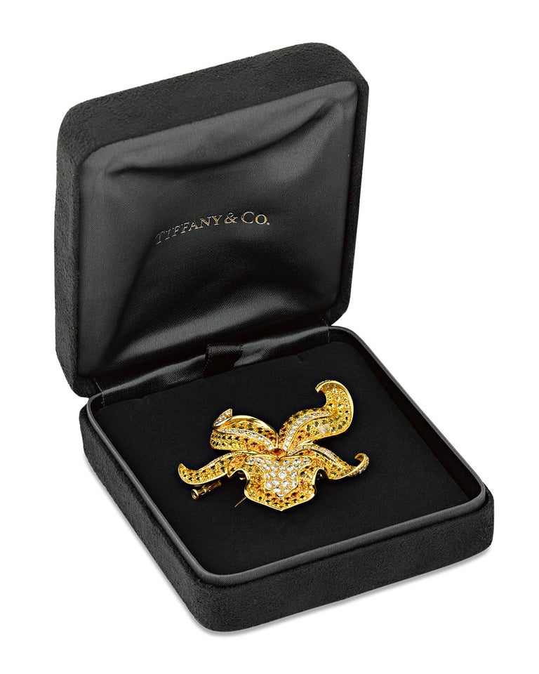 Diamond and Colored Gemstone Orchid Brooch by Tiffany and Co. at 1stDibs