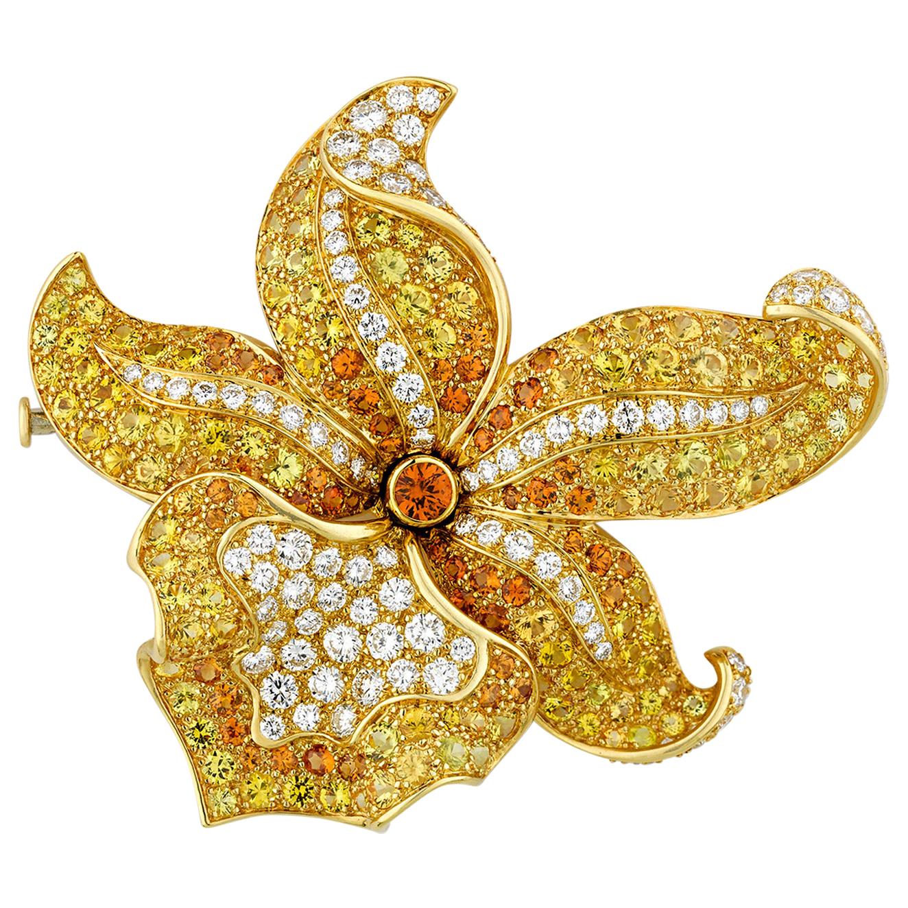Diamond and Colored Gemstone Orchid Brooch by Tiffany and Co. at 1stDibs