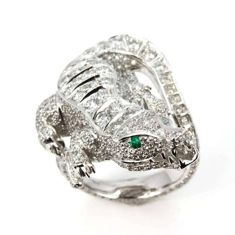 Diamond and Emerald Alligator Cocktail Ring 5.75 carats For Sale at 1stDibs