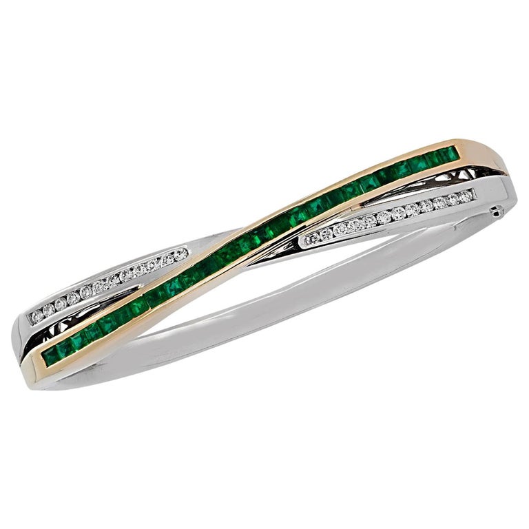 Diamond and Emerald Bangle Bracelet at 1stDibs
