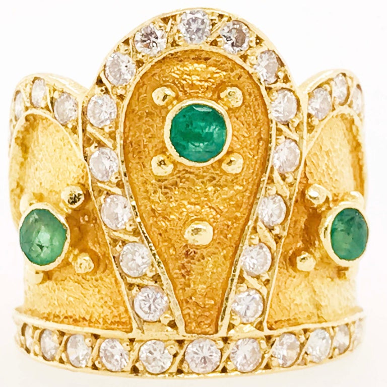 Crown Emerald Ring w Diamonds 18k Custom Royal Crown Ring made for a ...