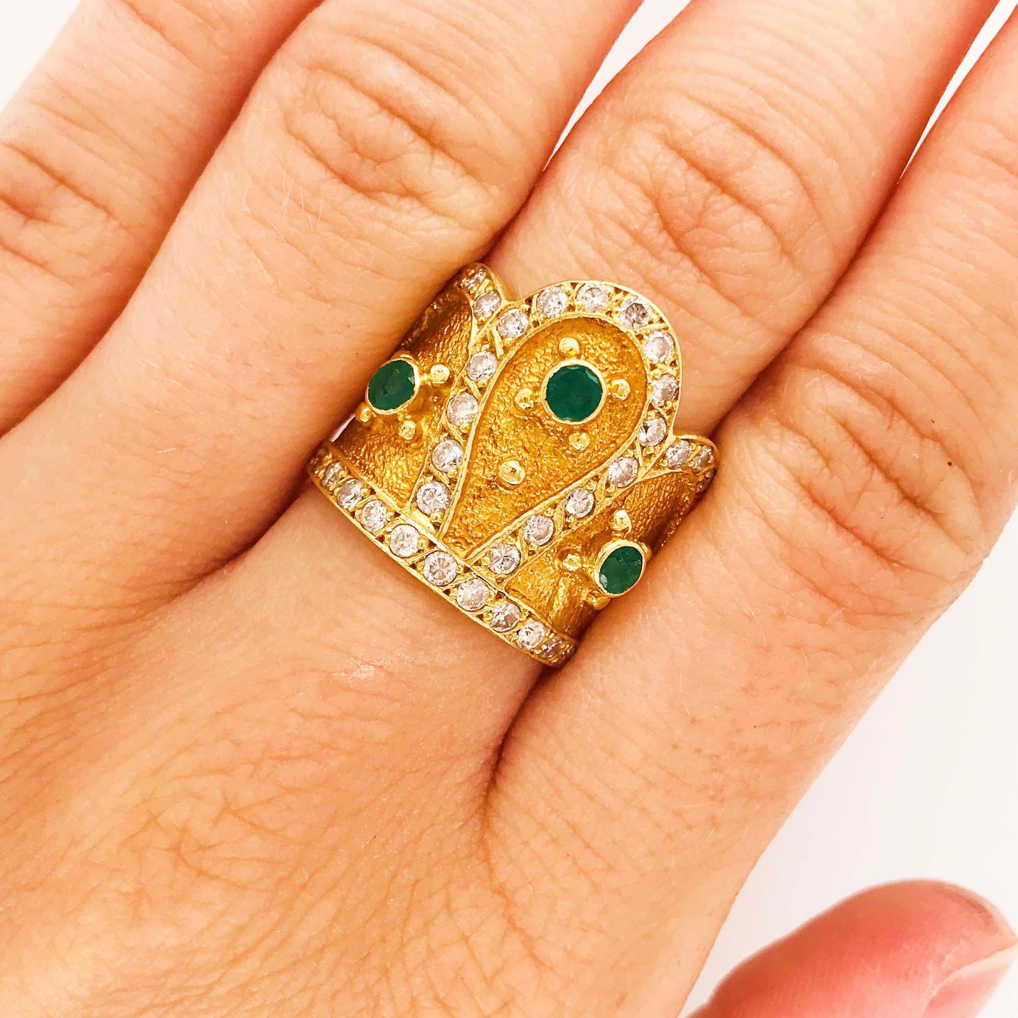 Crown Emerald Ring w Diamonds 18k Custom Royal Crown Ring made for a ...