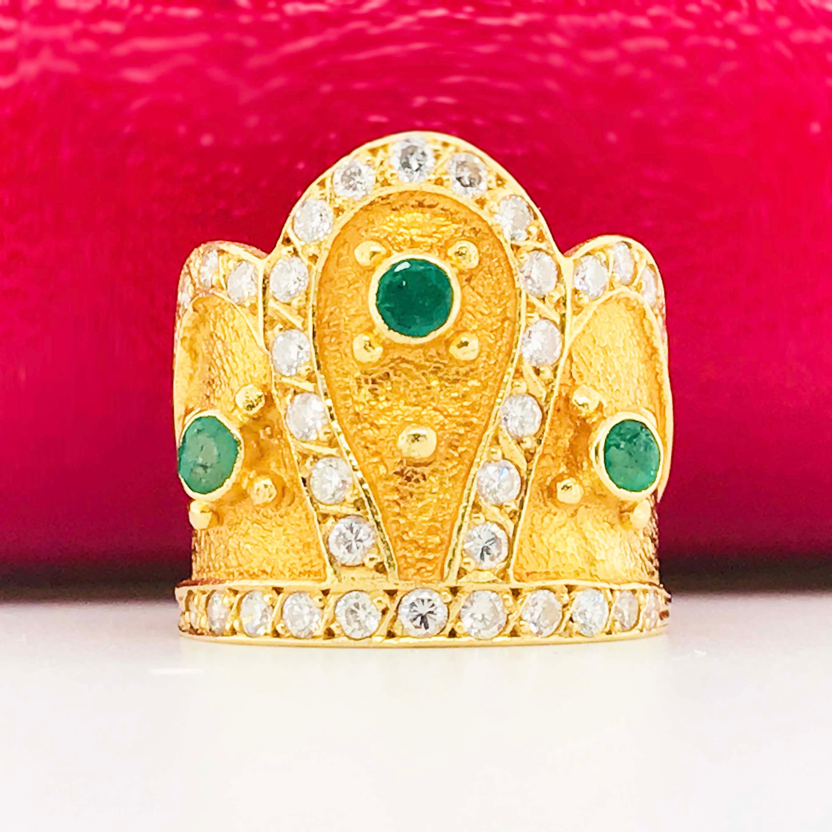 Crown Emerald Ring w Diamonds 18k Custom Royal Crown Ring made for a ...