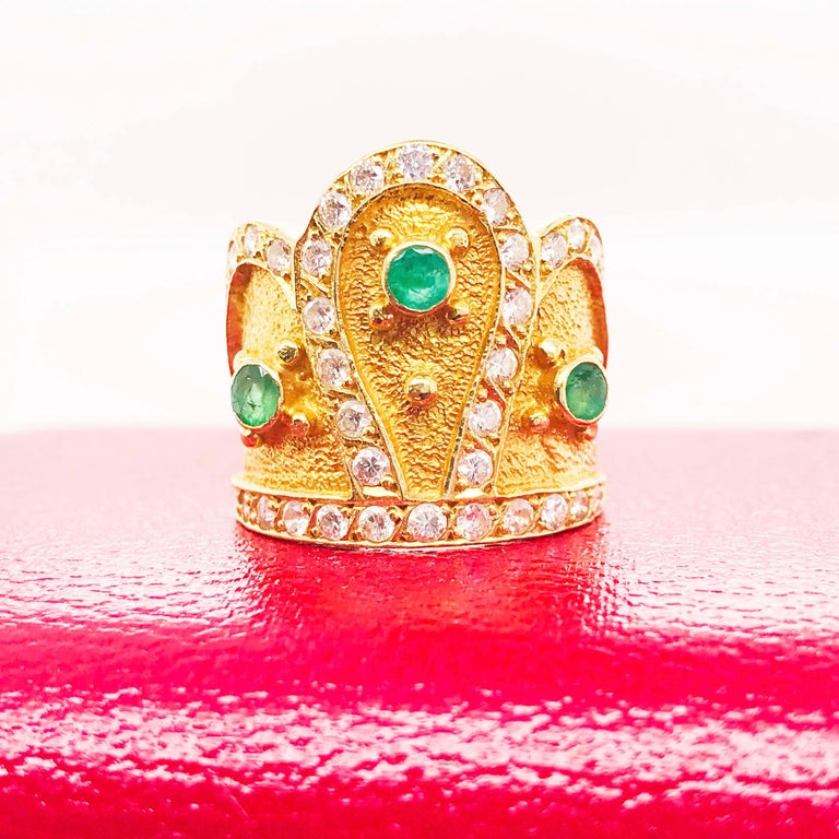 Crown Emerald Ring w Diamonds 18k Custom Royal Crown Ring made for a ...