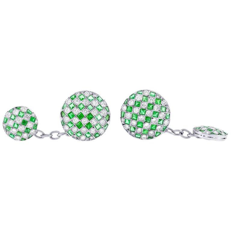 Diamond and Emerald Cufflinks For Sale at 1stDibs
