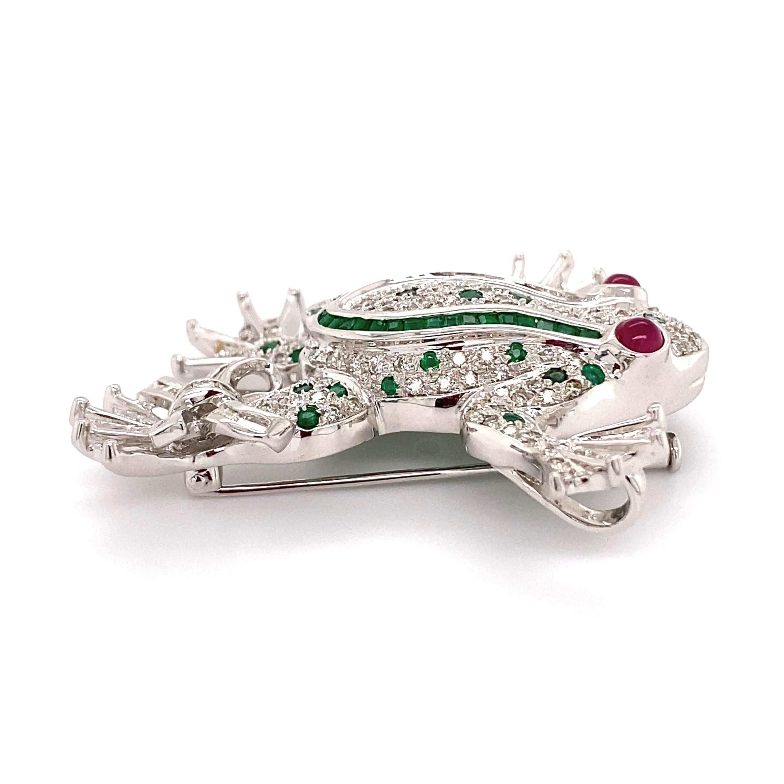 Diamond and Emerald Frog with Ruby Eyes Gold Brooch Pin Estate Fine ...